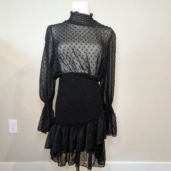 Hello Molly | Dresses | Hello Molly Sheer Dress Cuffed Sleeves High ...